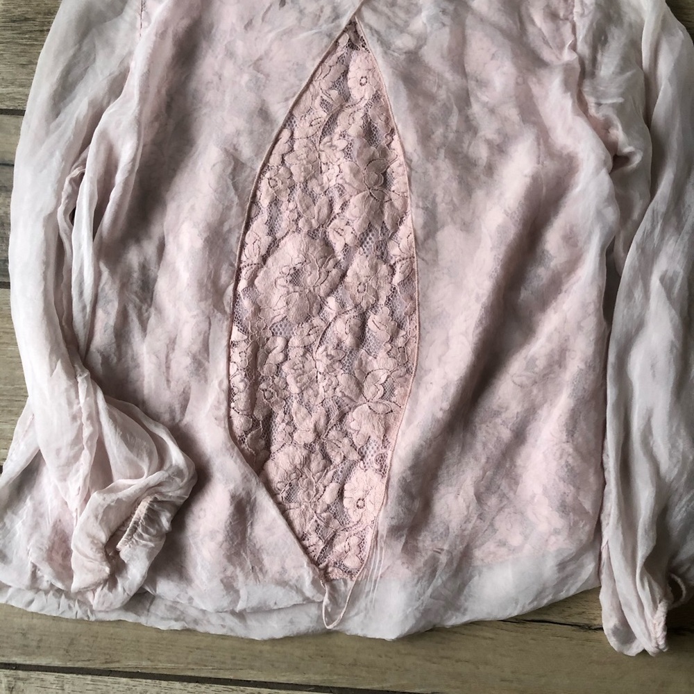 Lola Made In Italy Silk Blush Top With Lace Size M - Gem